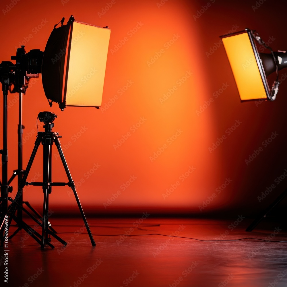 Professional photography setup with studio lights and tripods, perfect ...