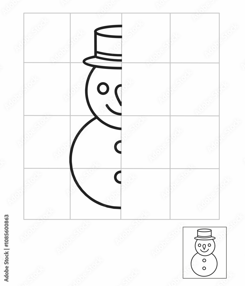 Symmetry drawing for kids, draw the other half side snowman activity ...