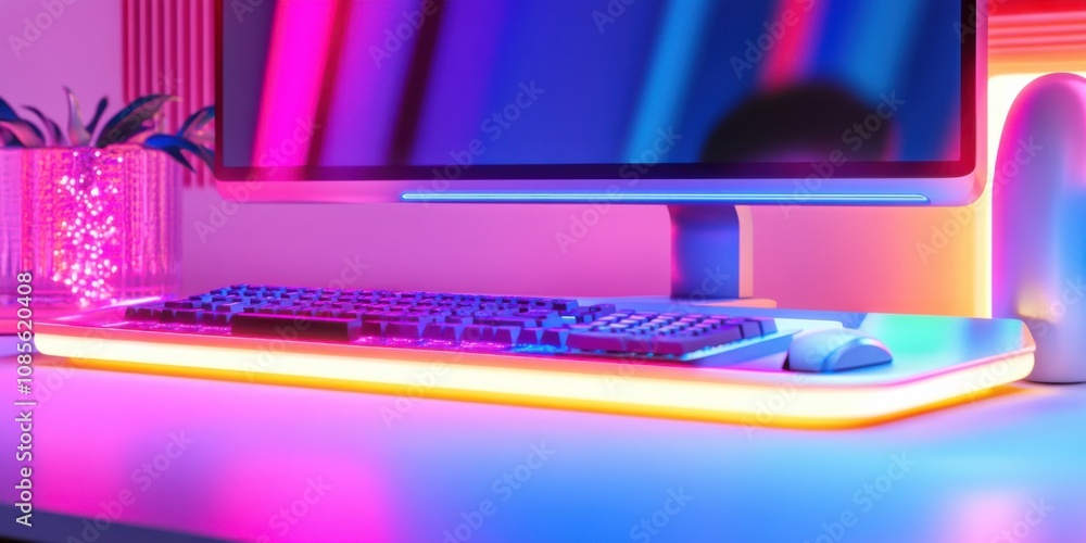 Dynamic desk setup featuring a monitor light bar and futuristic ...