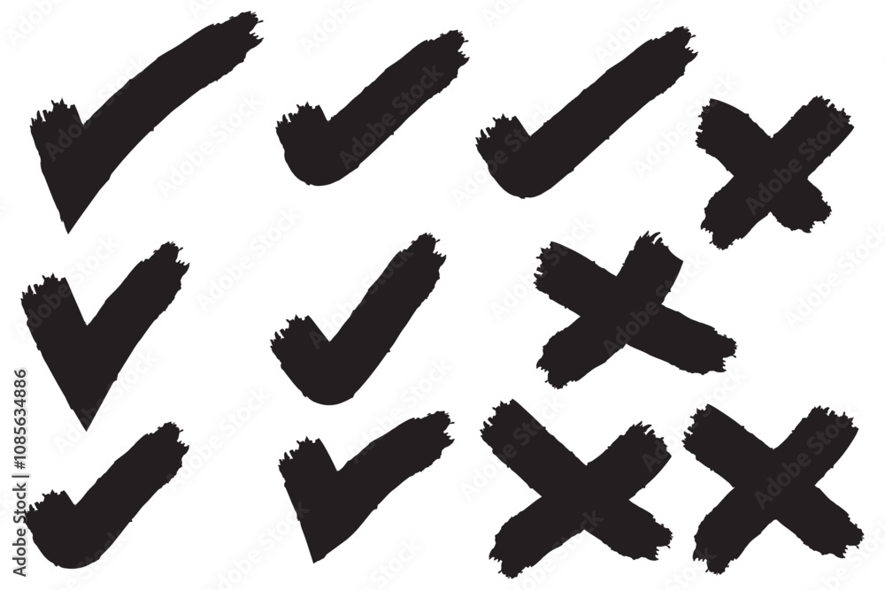 Doodle hand drawn chalk check mark set. Charcoal pencil checklist icons, sketch checkboxes, tick ...