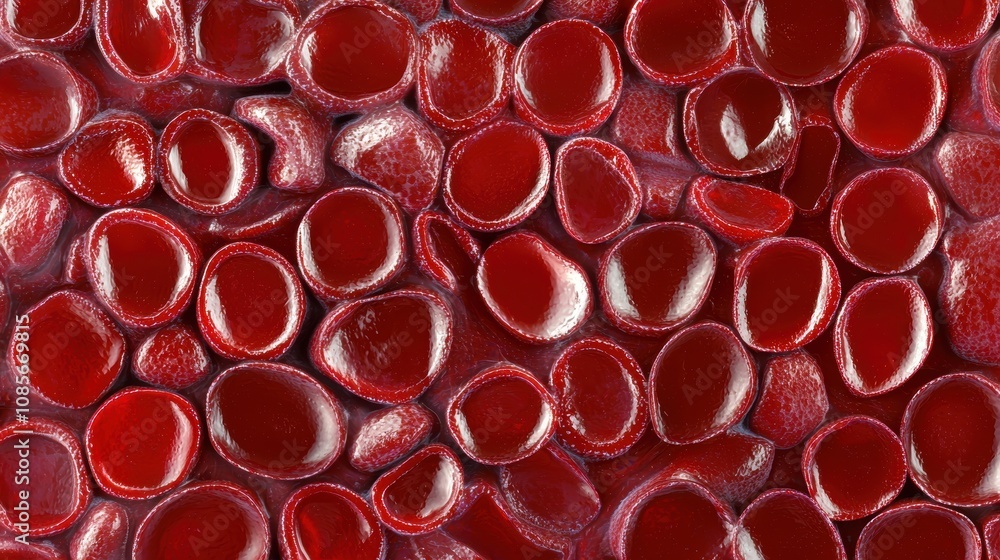 Microscopic view of red human cells with intricate textures ...