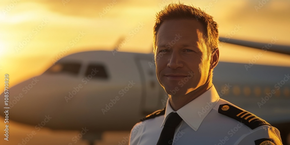 Handsome Pilot in White Uniform with Black Tie Smiling Softly on ...