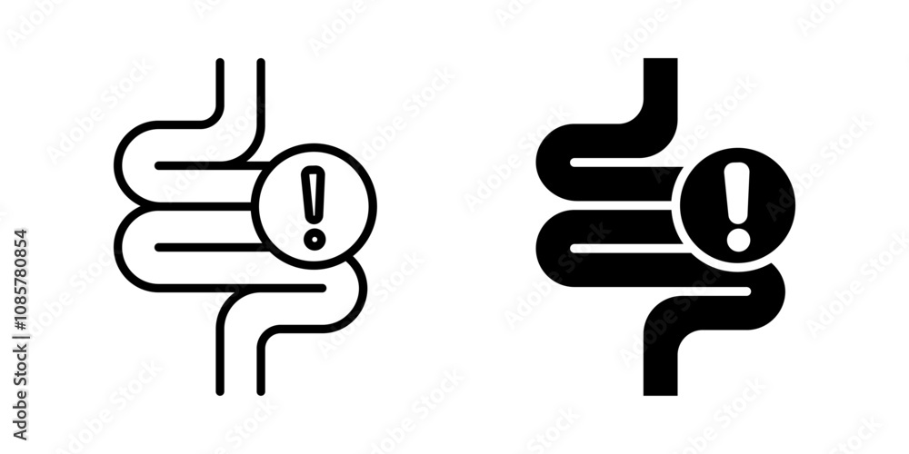 Intestine with exclamation mark icon set .Symbol isolated white ...