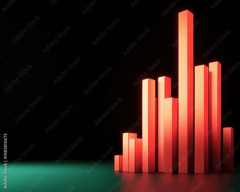 Stock market vulnerability, bar charts with glowing warning signs ...