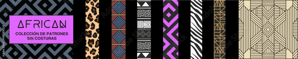 Colección africana de patrones sin costuras. Geometría, texturas y ...