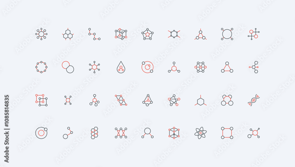 Chemistry, molecular structure and chemical formula, model of atom line ...