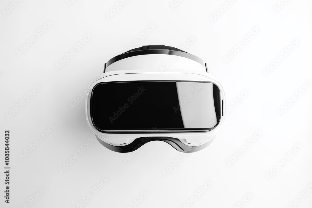 Contemporary virtual reality headset displayed on a clean white ...