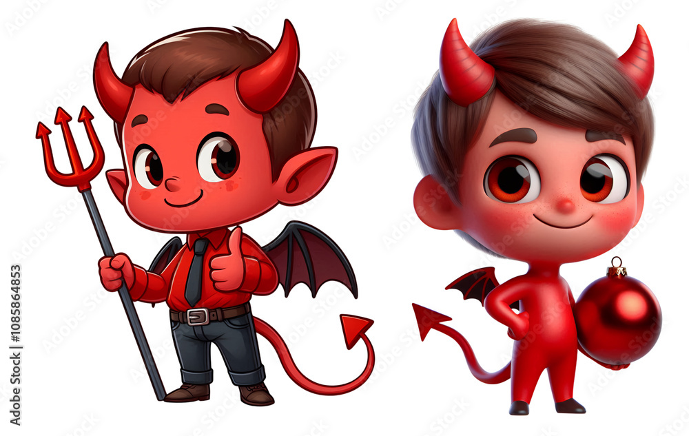 Cute Cartoon Devil Characters isolated on transparent or white ...