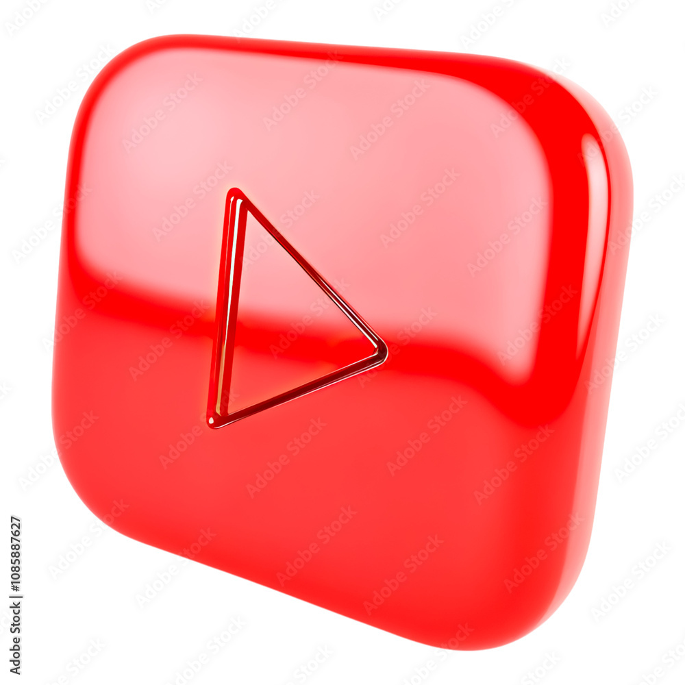 red youtube play button 3d style left side view isolated on transparent ...