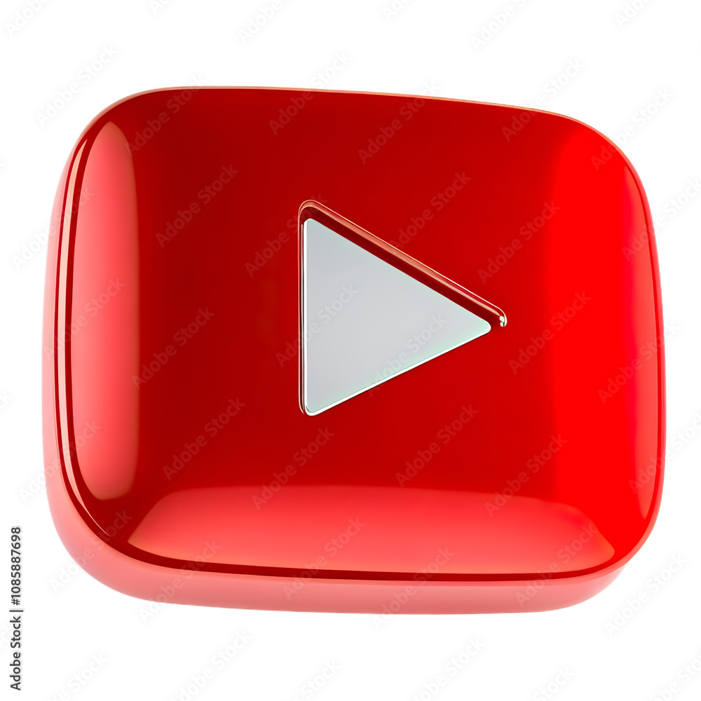 red youtube play button icon 3d design front view isolated on ...