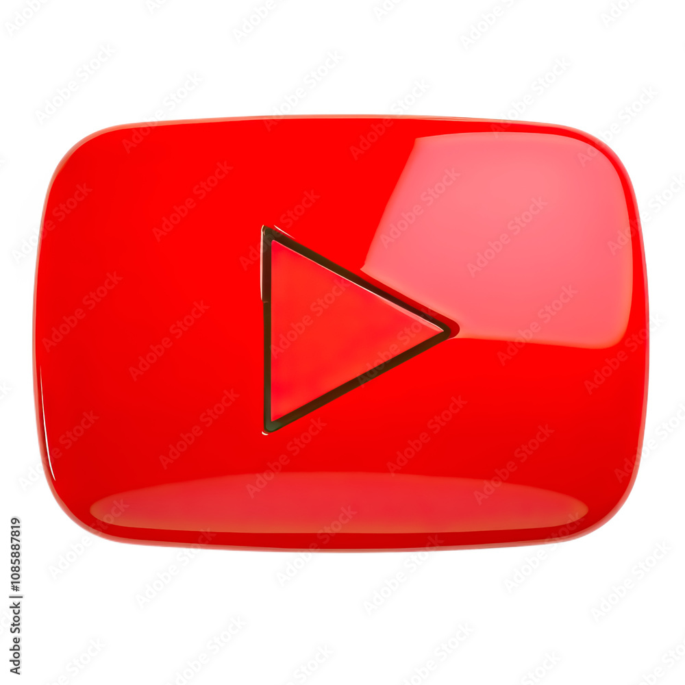 shiny red youtube play button rectangular shape front view isolated on ...