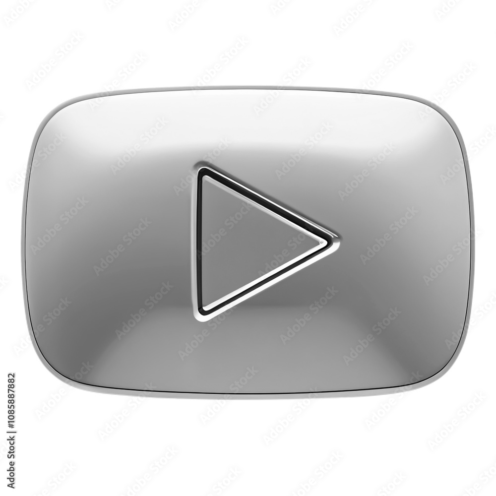 silver youtube play button icon 3d style front view isolated on ...