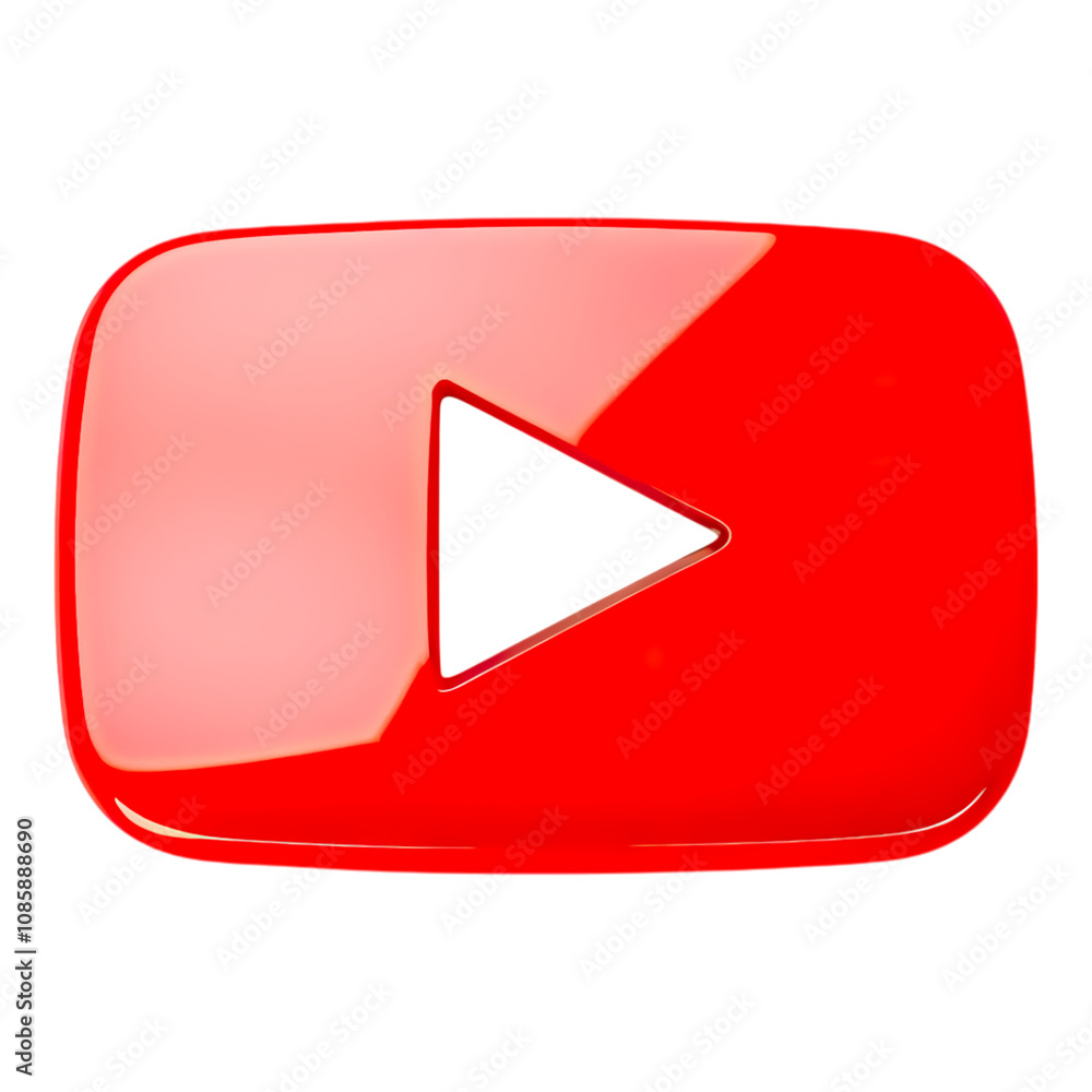 youtube play button red glossy 3d front view isolated on transparent ...
