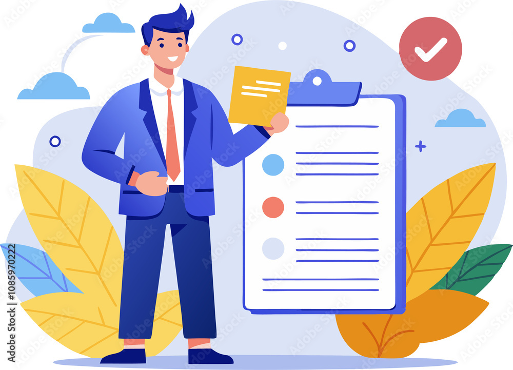 transparent png illustration of a businessman presenting a checklist ...