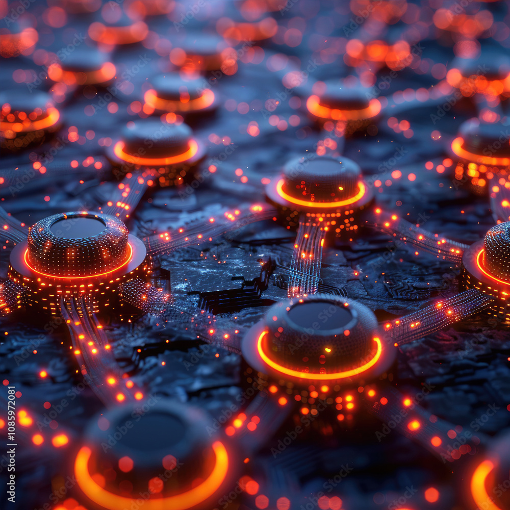 Illuminated Nodes and Interconnected Pathways in Futuristic Network ...