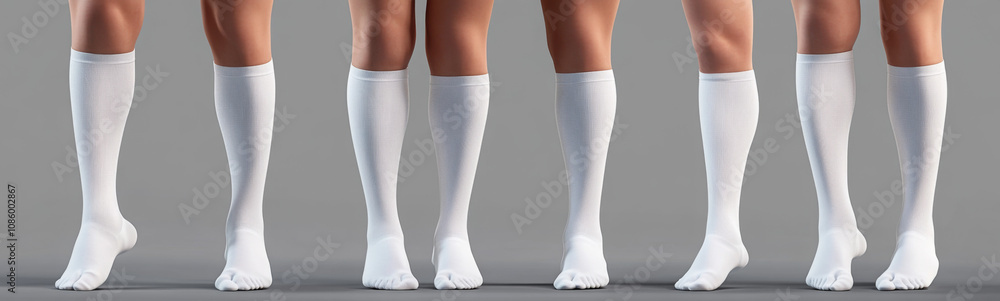 Mockup of long white socks on beautiful female legs on tiptoes ...