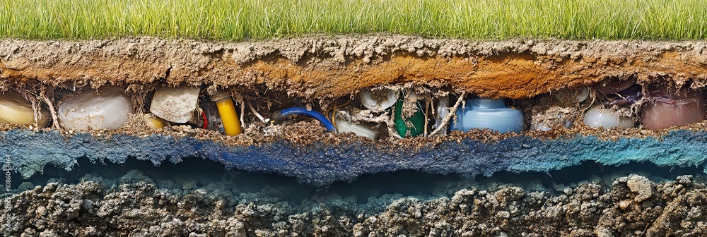Hidden Pollution: A Cross-Section of Buried Plastic Waste Stock Photo ...