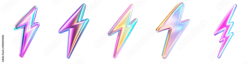 3d neon charger symbol. Holographic sign thunder, energy, danger ...