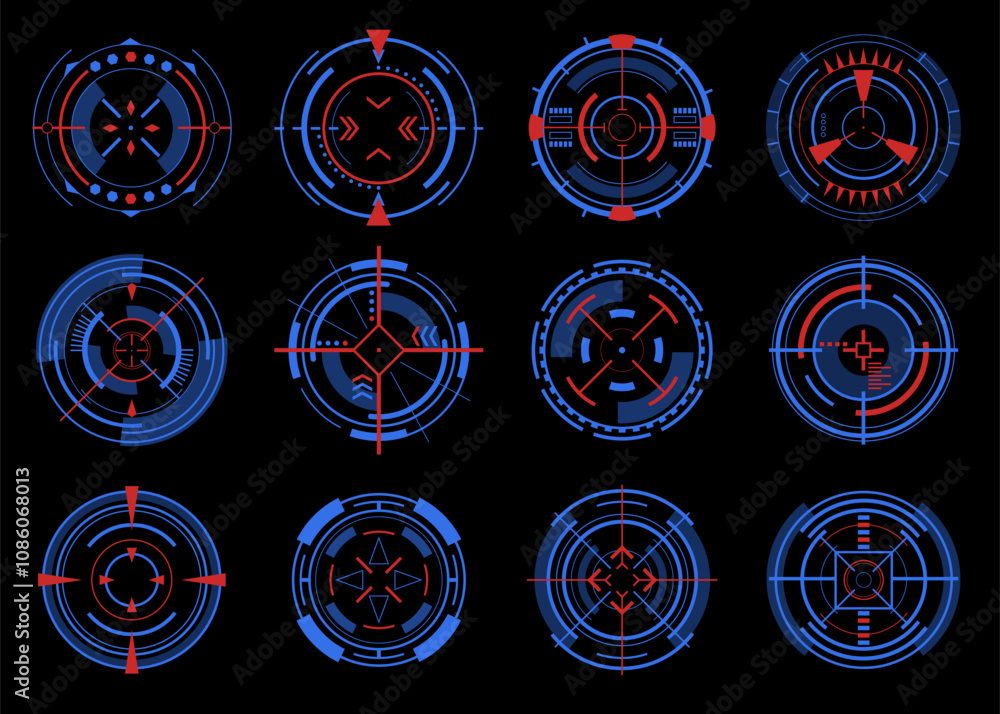 Futuristic game targets. HUD sniper aims. Accuracy signs. Military ...