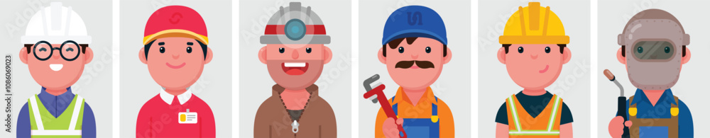 Set of flat portraits of Professions people. Collection of colored ...