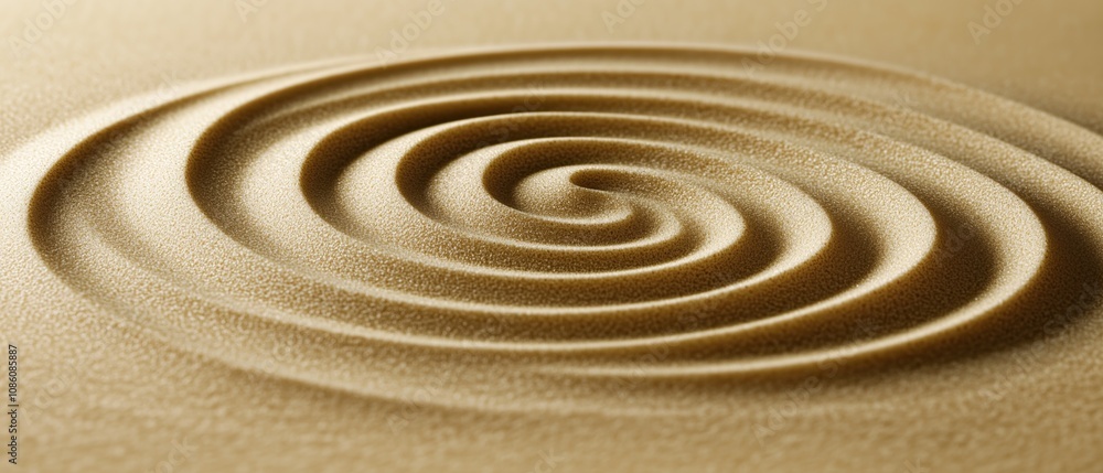 Sand circle with a spiral shape. The sand is brown and the circle is ...