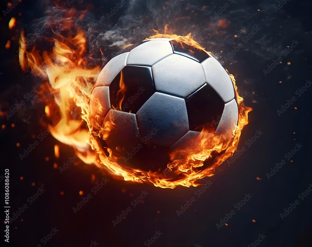 Dynamic Soccer Ball Surrounded by Intense Flames Creating an ...