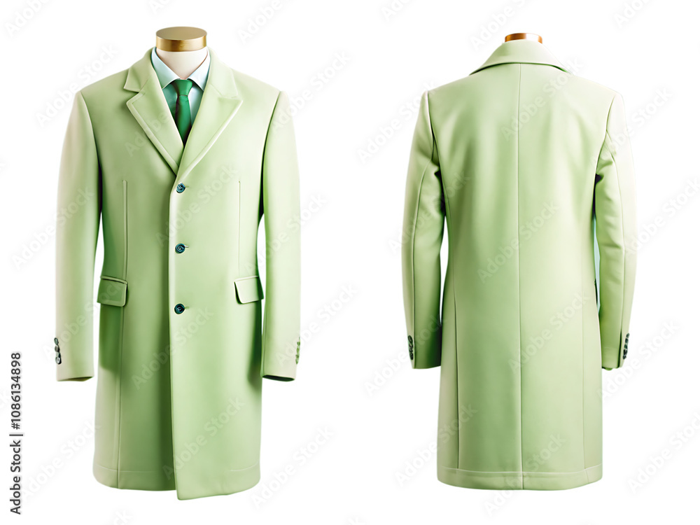 Elegant light green overcoat front and back view isolated on ...