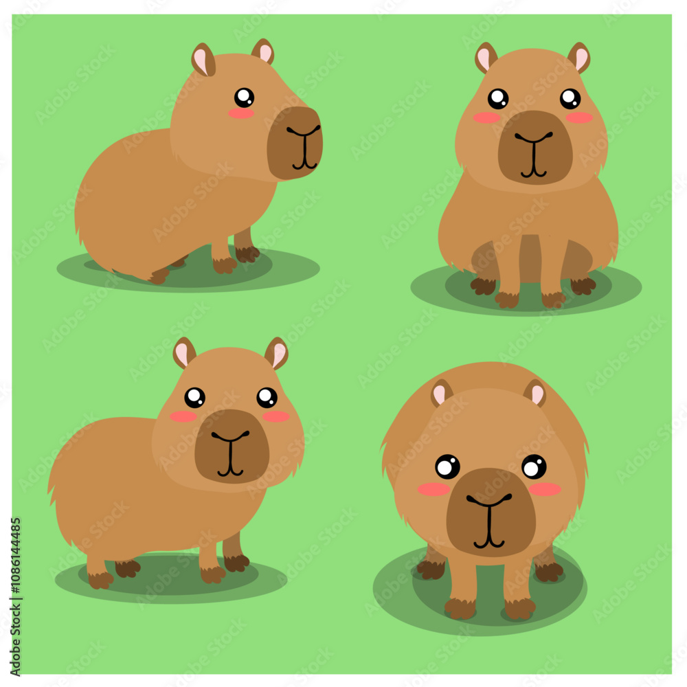 lindo capibara muy tierno con cuatro diferentes poses ilustracion ...