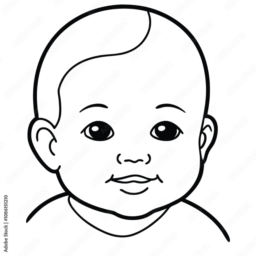 Cute baby face outline coloring page for kids Stock Vector | Adobe Stock