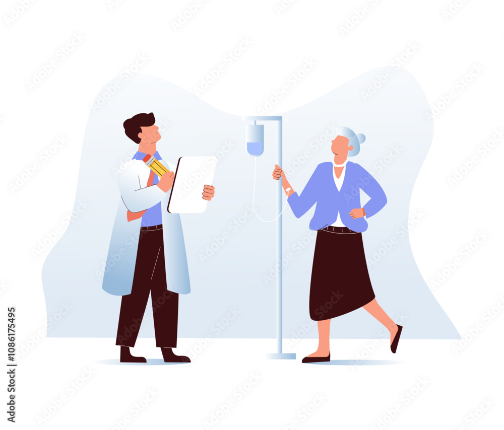 Elderly healthcare illustration set. Seniors in nursing home hospital ...