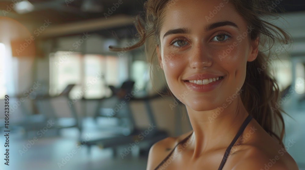 Beautiful female fitness model posing showing off six pack abs in ...