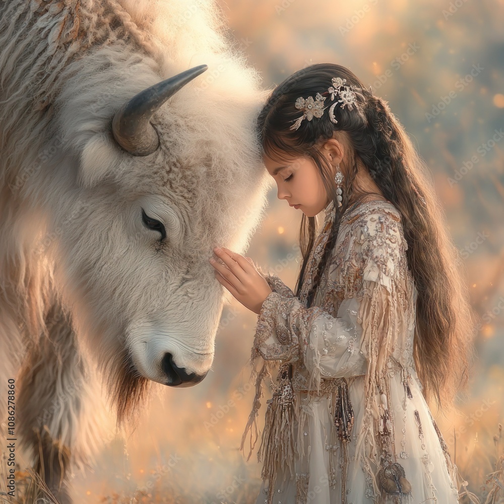 Native American Woman with White Bison: A Tribute to White Buffalo Calf ...