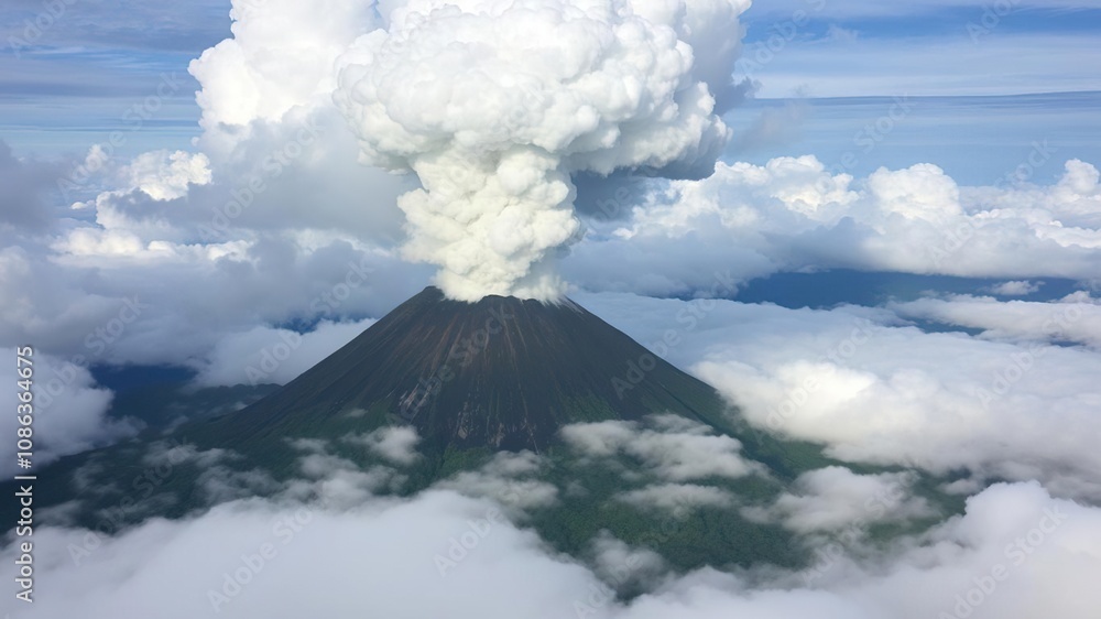 Volcanic ash cloud rising from the summit of Grande Soufri?re volcano ...
