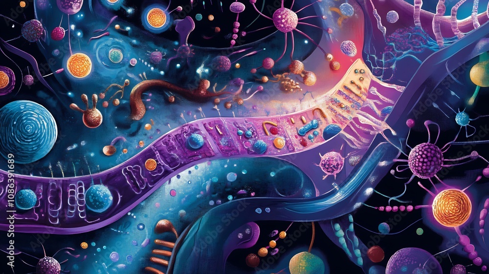 Gene regulation expression pathways illustrated in a detailed biology educational poster ...