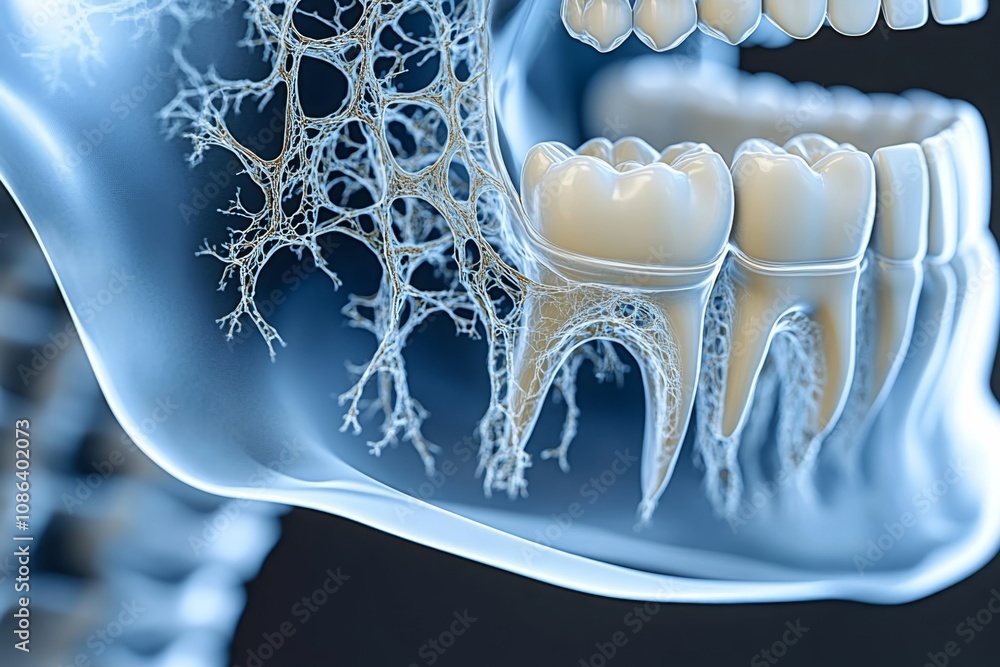 Close-up X-ray of the upper jaw showing detailed structure of the ...