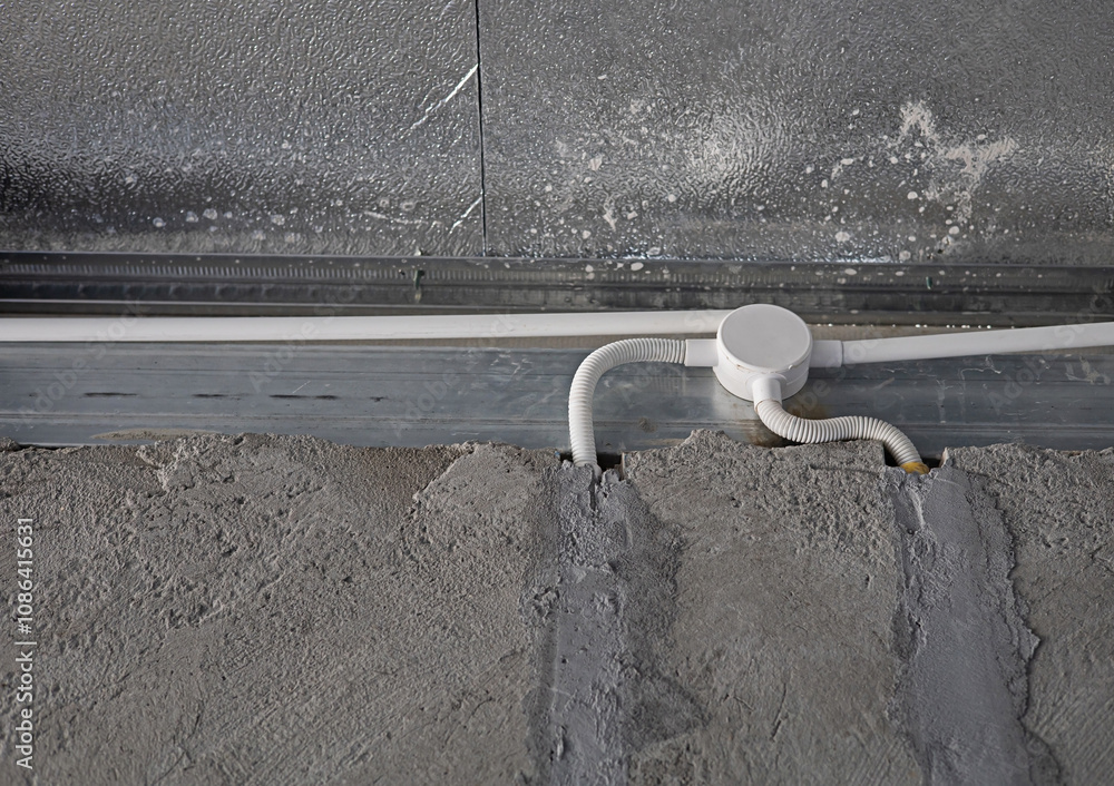 Plastic electrical conduit installed on metal sheet roof ceiling Stock ...