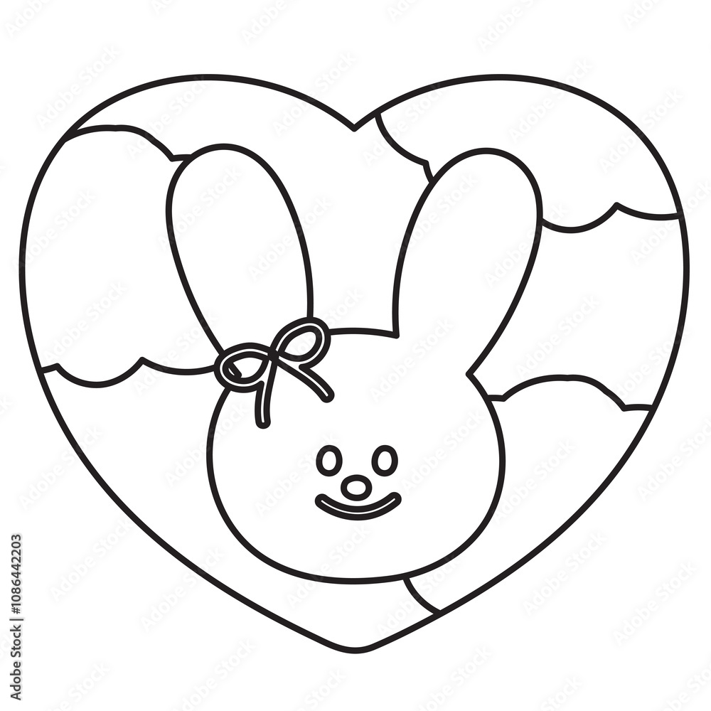 Bunny and heart outline for kid colouring book, art, painting, animal ...