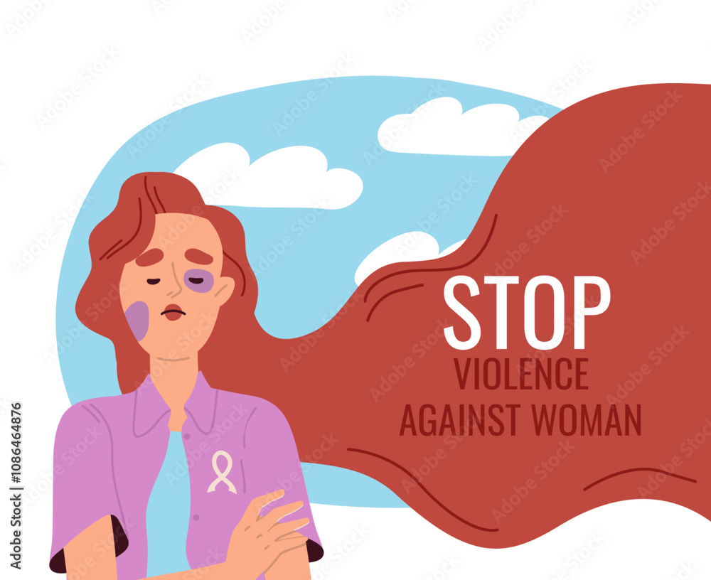 Stop violence against woman. Young girl with bruises on face. Feminism ...