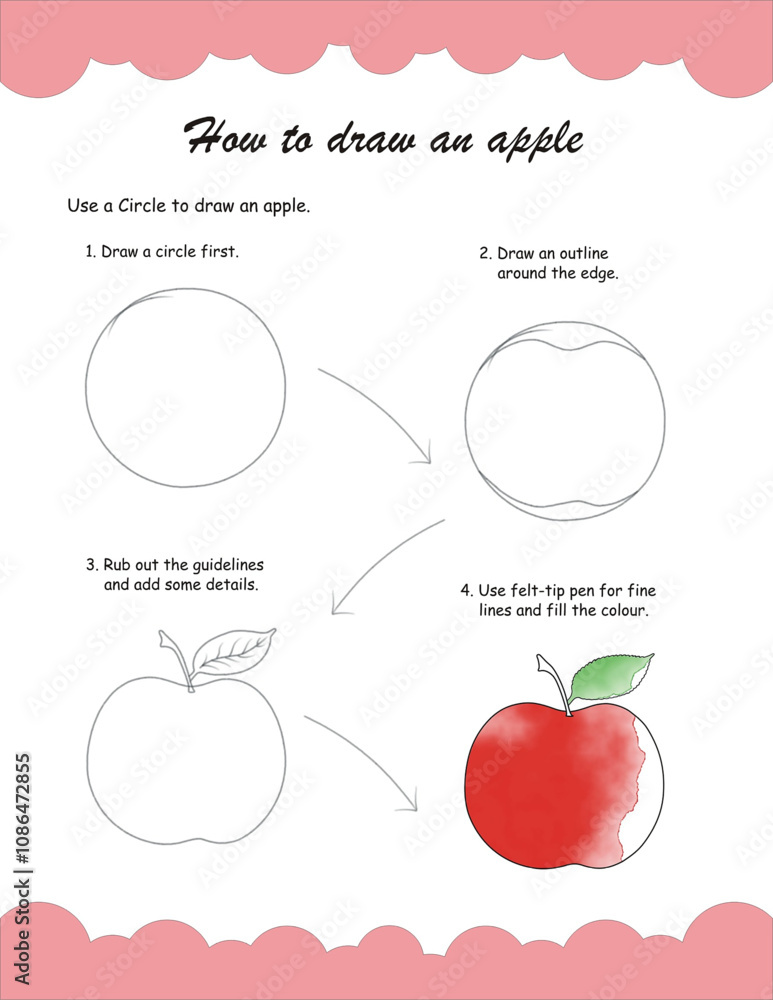 How to draw and color an apple for children. Step by step drawing ...