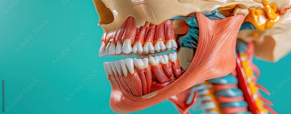 Detailed Anatomy of Human Skull and Jaw Muscles with Labels on Teeth ...