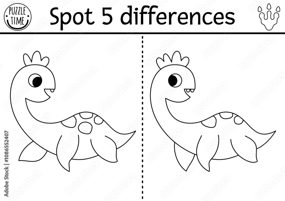 Find differences game for children. Dinosaur black and white ...