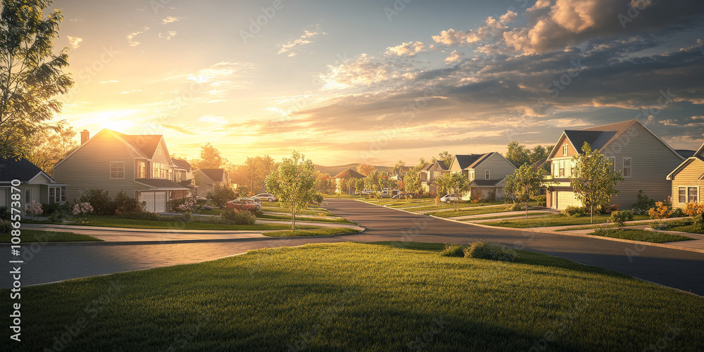 HDRI of a quiet suburban neighborhood Stock Photo | Adobe Stock