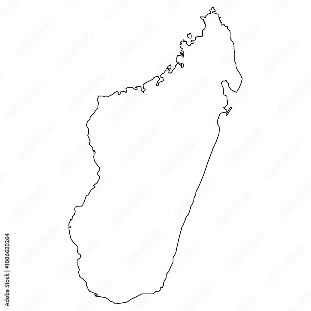 Madagascar map outline and silhouette isolated on transparent ...