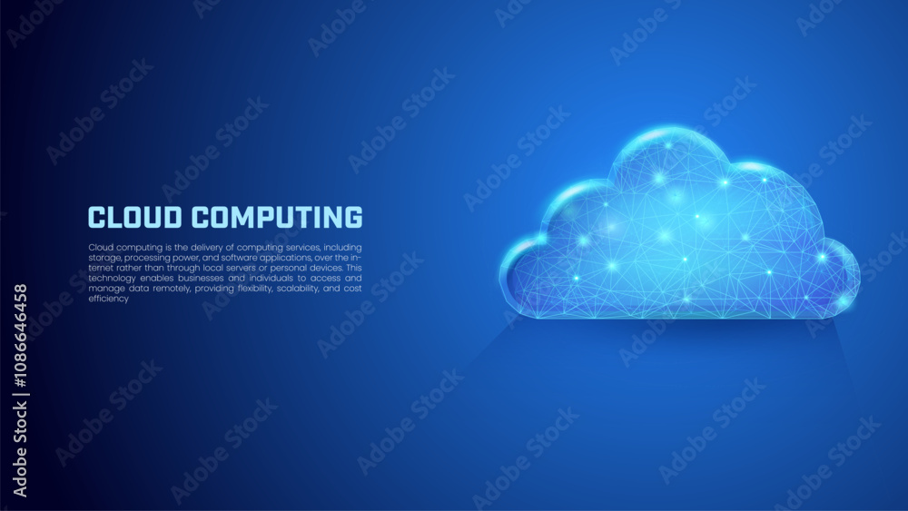 Digital Cloud computing on dark blue background, wireframe cloud symbol illustration suitable ...