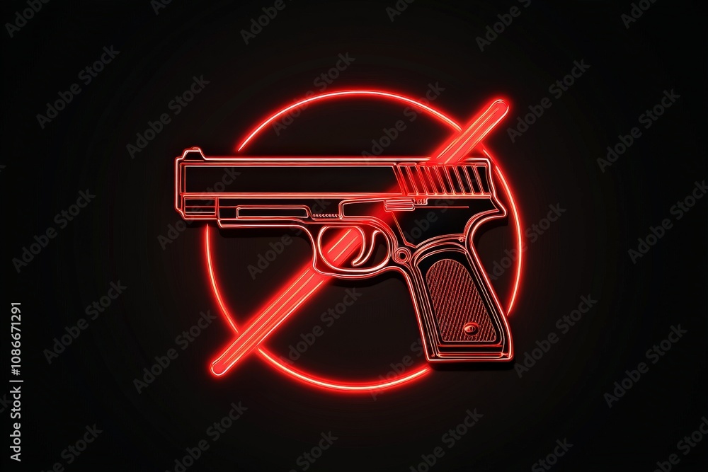 Bold anti-violence symbol featuring a gun crossed out with a red circle ...