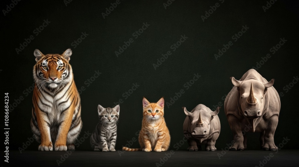 Studio photography of five different animals standing next to each ...