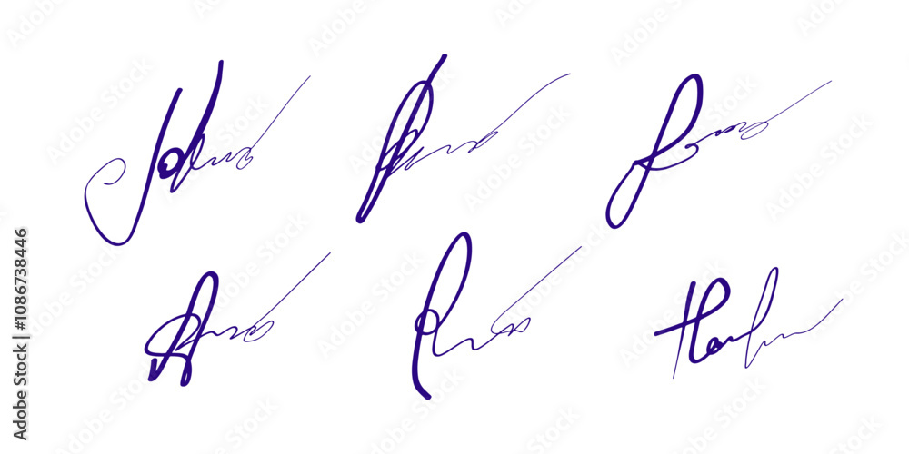 Handwritten vector signature. Set manual signatures, manuscript sign ...