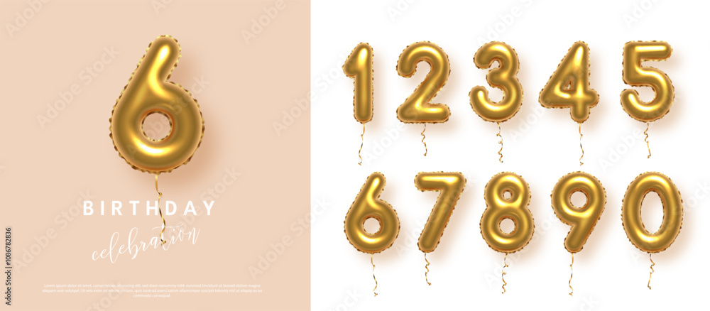 Birthday anniversary golden numbers set template with number 6 ...