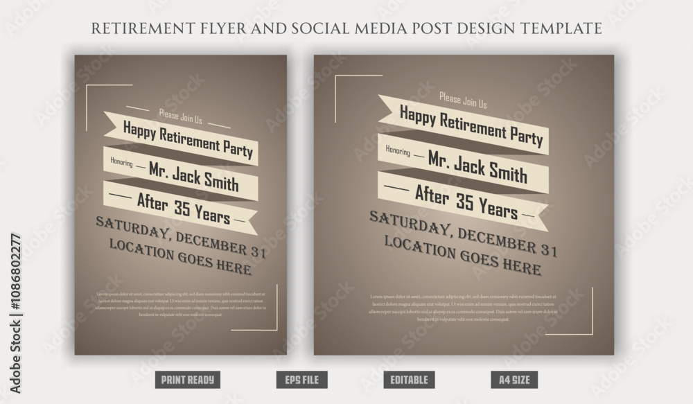 Happy Retirement Party Flyer banner poster design brochure a4 social ...