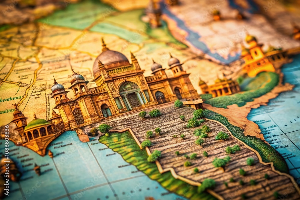 Detailed Architectural Photography of a Vintage British India Map ...